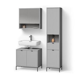 BADM&Ouml;BEL-SET ATERNO Grau 3 Teile, mit Hochschrank