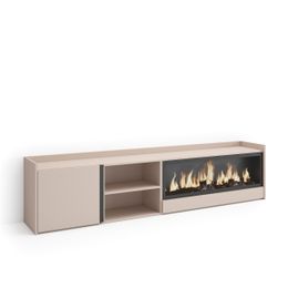 LOWBOARD, Beige, 212/35/50cm, Kamin mit Feuereffekt XXL