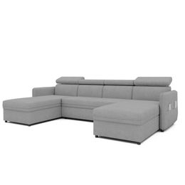 WOHNLANDSCHAFT U-Form Beni mit Schlaffunktion, Stoff Soro 90 Grau
