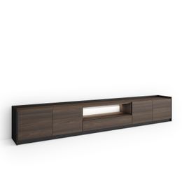 LOWBOARD, Dunkler Eiche und Schwarz, 310/37/50cm, mit Led