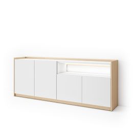 SIDEBOARD, Wei&szlig; und Eiche, 207/37/80cm, mit Led
