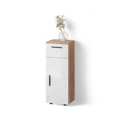 MIDISCHRANK Ronco Wei&szlig; Hochglanz/Goldkraft Eiche 30 x 81 cm
