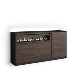 SIDEBOARD, Eiche und Schwarz, 156/37/80cm, Kamin mit Feuereffekt