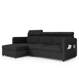 ECKSOFA mit Schlaffunktion und Bettkasten, Schwarz