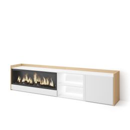 LOWBOARD, Wei&szlig; und Eiche, 212/35/50cm, Kamin mit Feuereffekt XXL