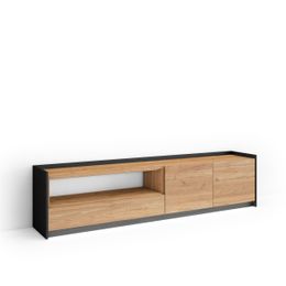LOWBOARD, Eiche und Schwarz, 207/37/50cm, mit Led