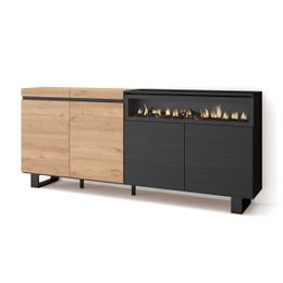 SIDEBOARD Elektrokamin, eiche, schwarz, 200/35/87cm