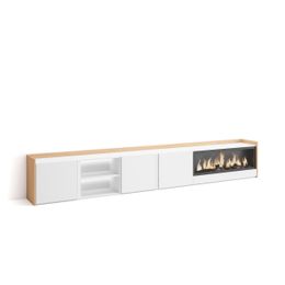 LOWBOARD, Wei&szlig; und Eiche, 315/35/50cm, Kamin mit Feuereffekt XXL