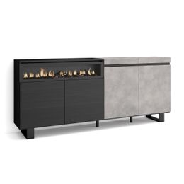 SIDEBOARD Elektrokamin, zementgrau, 200/35/87cm