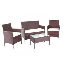 MCW POLY-RATTAN GARNITUR Braun, Cremewei&szlig;