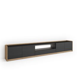 LOWBOARD, Schwarz und Eiche, 310/37/50cm, mit Led