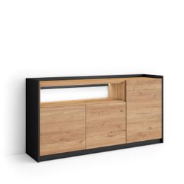 SIDEBOARD, Eiche und Schwarz, 156/37/80cm, mit Led