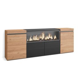SIDEBOARD Elektrokamin XXL, eiche, schwarz, 208/35/75cm