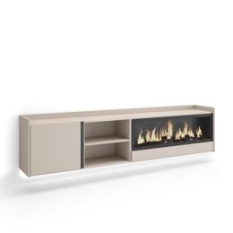 LOWBOARD, Beige, 212/35/50cm, Kamin mit Feuereffekt XXL