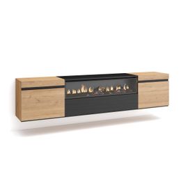 LOWBOARD mit Elektrokamin, H&auml;ngend, Eiche, Schwarz, 200/35/45cm