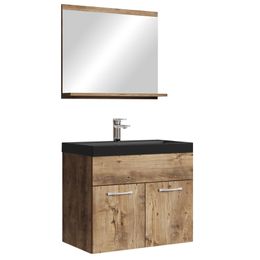 Badplaats BADM&Ouml;BEL-SET Montreal 3 Teile Braun Eiche - Schwarze Waschbecken - 60 x 35 x 51 cm