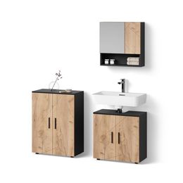 BADM&Ouml;BEL-SET Ronco Goldkraft Eiche/Anthrazit 3 Teile, mit Unterschrank 60 cm