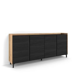 SIDEBOARD, Schwarz und Eiche, 207/35/91cm, mit Beinen