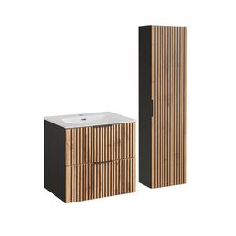 BADM&Ouml;BEL 60.2cm Gaia 2er-Set Holz in Eichenoptik und Schwarz