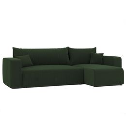 ECKSOFA Gr&uuml;n Cord-Stoff mit Bettkasten