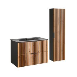 BADM&Ouml;BEL 80.4cm Gaia 2er-Set Holz in Eichenoptik und Schwarz