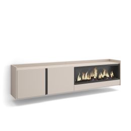 LOWBOARD, Beige, 212/35/50cm, Kamin mit Feuereffekt XXL