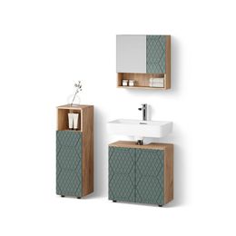 BADM&Ouml;BEL-SET Ronco Gr&uuml;n/Goldkraft Eiche 3 Teile
