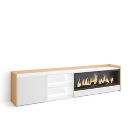 LOWBOARD, Wei&szlig; und Eiche, 212/35/50cm, Kamin mit Feuereffekt XXL