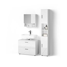 BADM&Ouml;BEL-SET Ronco Wei&szlig; Hochglanz 3 Teile, mit Schubladenschrank und Hochschrank