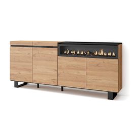SIDEBOARD Elektrokamin, eiche, schwarz, 200/35/87cm