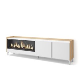 LOWBOARD, Wei&szlig; und Eiche, 212/35/61cm, Kamin mit Feuereffekt XXL
