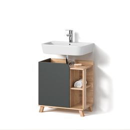 WASCHBECKENUNTERSCHRANK Marano Anthrazit 60 x 65 cm mit T&uuml;r und offenen F&auml;chern