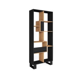 REGAL Bibliothek, Schwarz und Eiche, 67/31/174cm