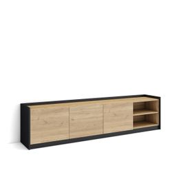 LOWBOARD, 207x37x50cm, F&uuml;r TV-Ger&auml;te bis zu 80", Fernsehtisch, Eiche Schwarz
