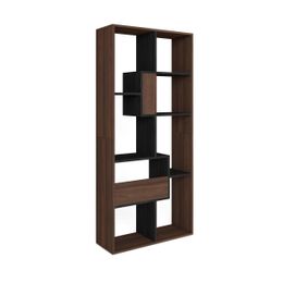 REGAL Bibliothek, Eiche dunkel und Schwarz, 67/31/162cm