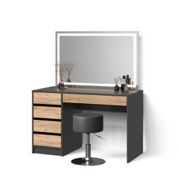 SCHMINKTISCH Imola Anthrazit/Goldkraft Eiche mit LED-Spiegel und Hocker