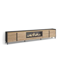 LOWBOARD, Eiche und Schwarz, 315/35/61cm, Kamin mit Feuereffekt XXL