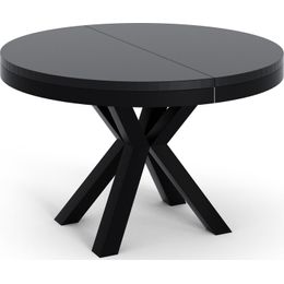 ESSTISCH Clara runder ausziehbarer, Schwarz 120-200/120/76 cm