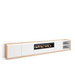 LOWBOARD, Wei&szlig; und Eiche Soft, Elektrokamin, 310/37/50cm