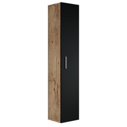 Badplaats BADEZIMMERSCHRANK Pluto mit 1 T&uuml;r Kastanien Eiche / Schwarz - 30 x 30 x 150 cm