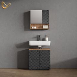 BADM&Ouml;BEL-SET Ronco Anthrazit mit Wabenstruktur 2 Teile, Unterschrank 60 cm