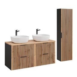 BADM&Ouml;BEL 120.6cm Gaia 2er-Set Holz in Eichenoptik und Schwarz