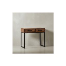 KADIMA DESIGN Massiver Sheeshamholz Konsolentisch mit schwarzen Metallbeinen, Industrial Style, ger&auml;umige Schubladen