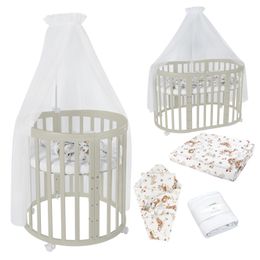 BABYBETT OLIVE OVAL 7in1 mit Matratze und Himmelset