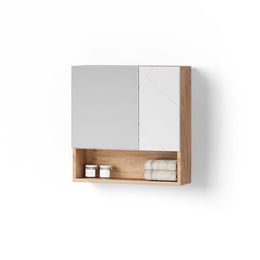 BADSPIEGELSCHRANK Ronco Wei&szlig; Hochglanz/Goldkraft Eiche 54 x 55 cm