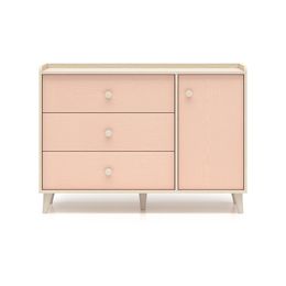 KINDERKOMMODE Alycia Beige - Korallenrosa - Holzeffekt