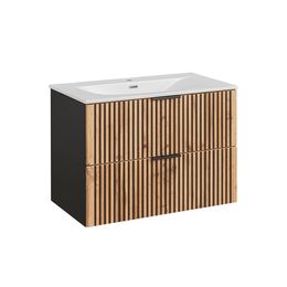 WASCHTISCH 80.2cm Gaia Holz in Eichenoptik und Schwarz