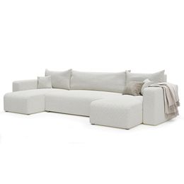 WOHNLANDSHAFT U-Form mit Schlaffunktion und Bettkasten, Beige