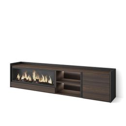 LOWBOARD, Eiche und Schwarz, 212/35/50cm, Kamin mit Feuereffekt XXL