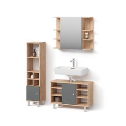 BADM&Ouml;BEL-SET Fucino Goldkraft Eiche 3 Teile, mit Midischrank T&uuml;r klein